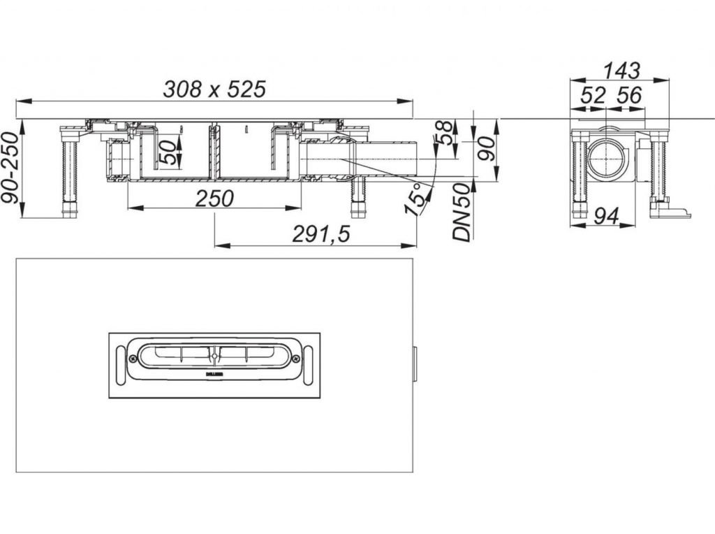 מחסום רצפה למקלחת דלמר "דלפלקס" DallFlex אופקי יציאה ø50 (מק"ט 539007 ...